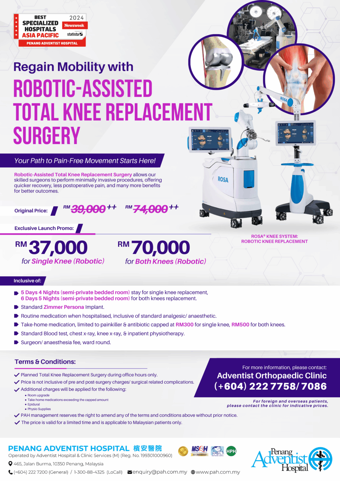 Robotic-Assisted Total Knee Replacement Surgery - Penang Adventist Hospital